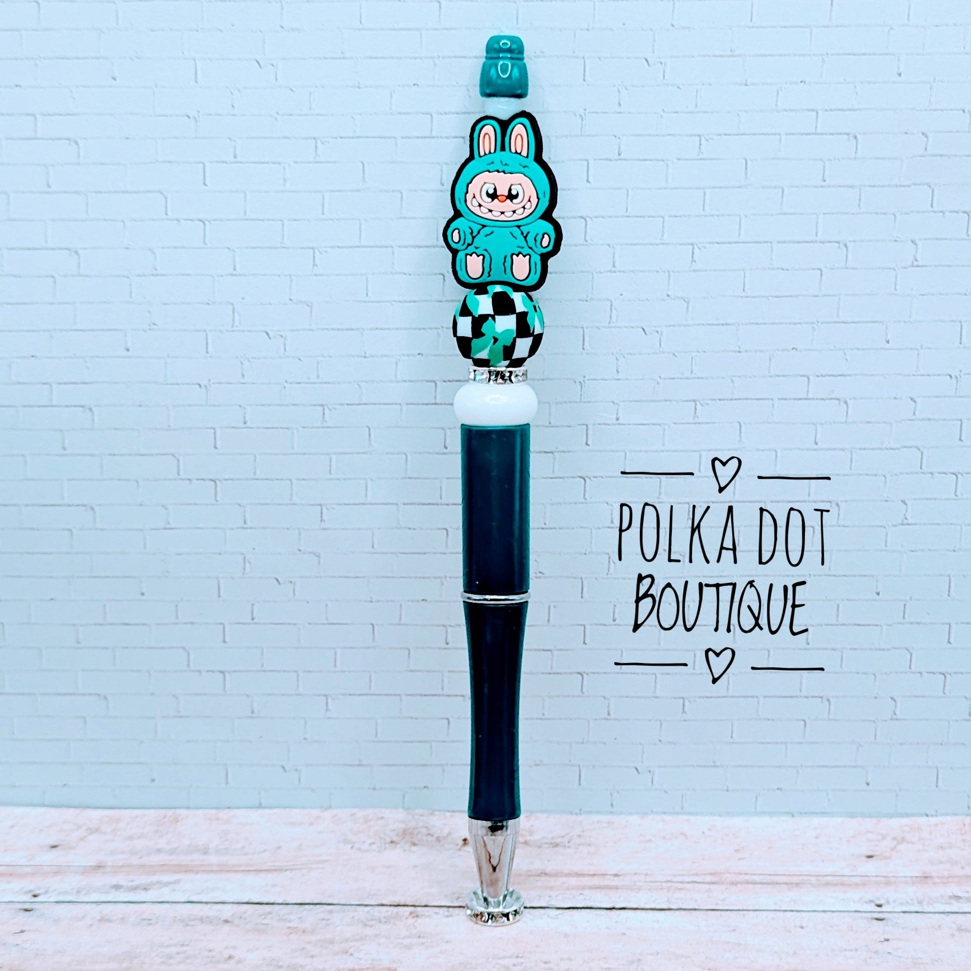 Labubu : Dark Teal Silicone Beaded Pen – Polka Dot Boutique